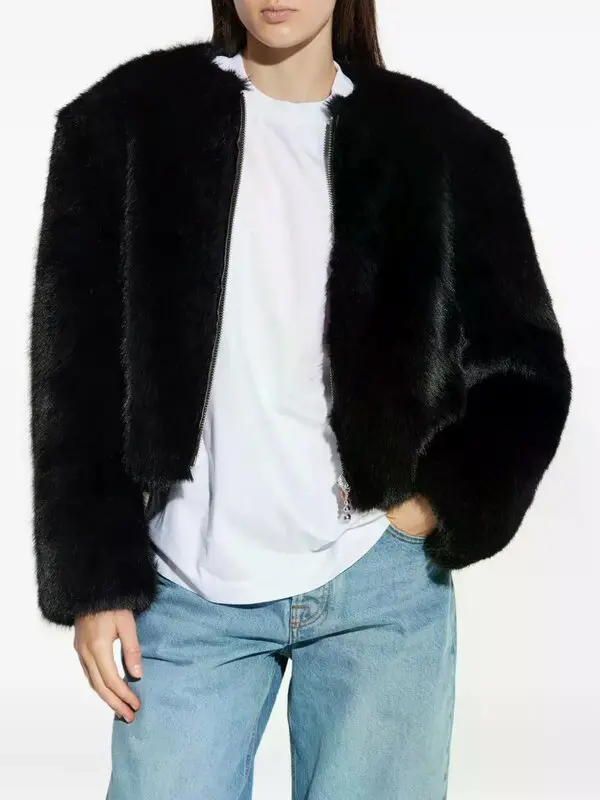 STAND STUDIO Faux Fur Zip-up Jacket - Black