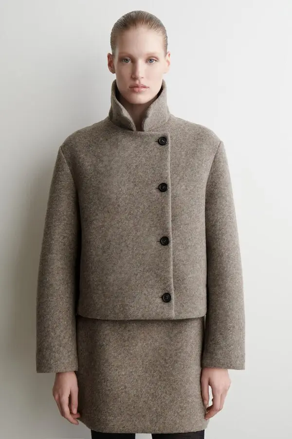 Cos Boiled Wool-blend Short Jacket - Beige