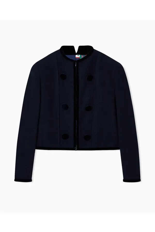 Emporio Armani Washed Wool Jacket With Velvet Trim