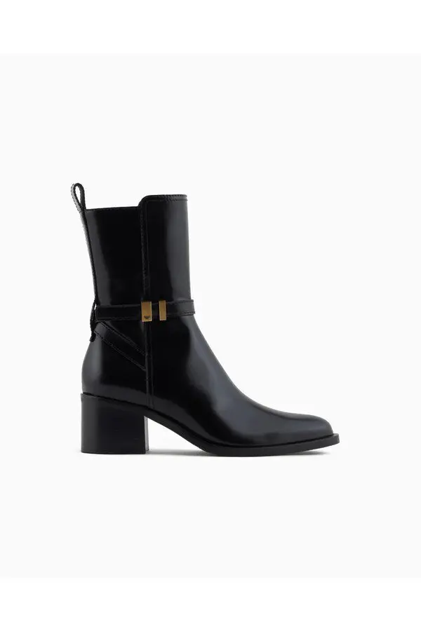 Emporio Armani Brushed Leather Ankle Boots With Strap - Black