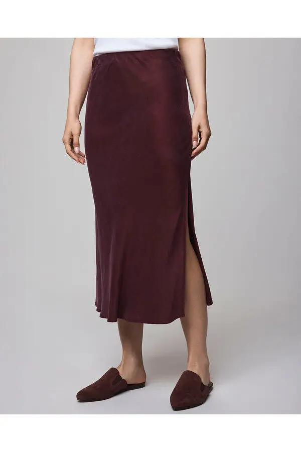 Splendid Serena Satin Midi Skirt - Burgundy