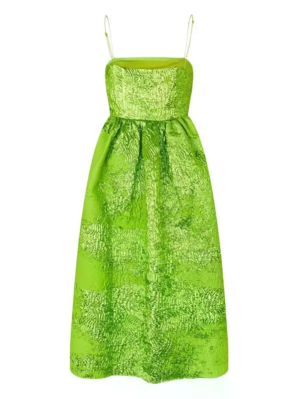 Stine Goya Jacquard Volume Midi Dress - Green | Editorialist