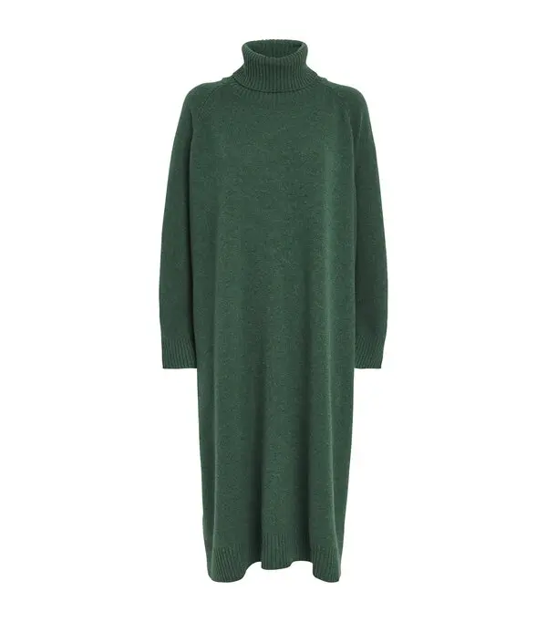 Eskandar Cashmere Rollneck A-Line Sweater Dress - Green | Editorialist