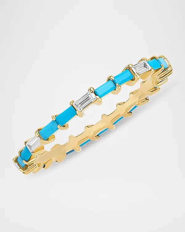 Lana Jewelry 14k Turquoise And Diamond Baguette Ring - Yellow Gold