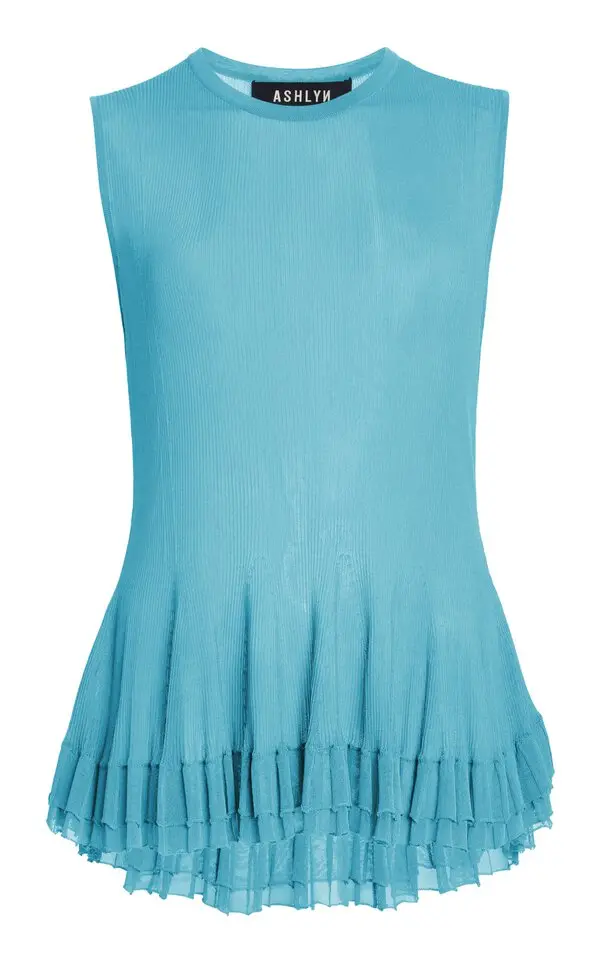 ASHLYN Bennett Pleated Hem Peplum Crewneck - Blue