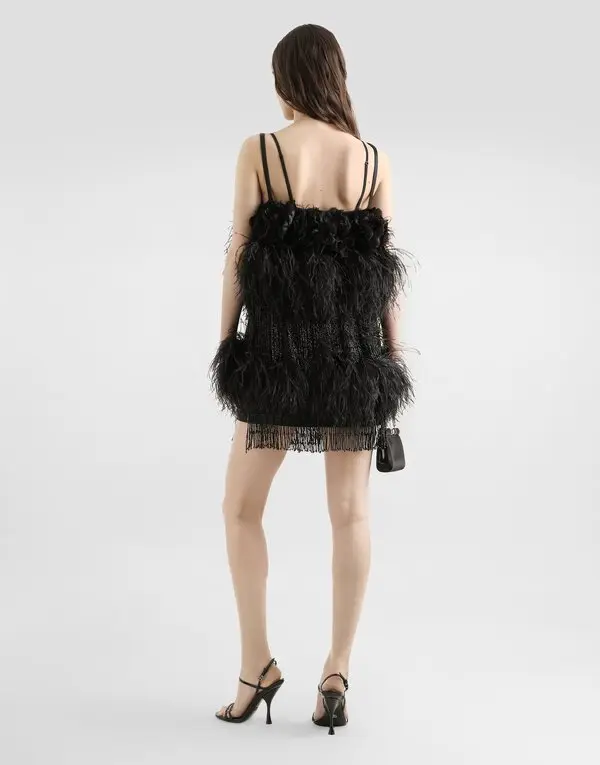 Dolce & Gabbana Satin Dress With Feathers