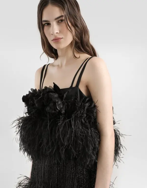 Dolce & Gabbana Satin Dress With Feathers