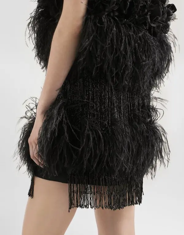 Dolce & Gabbana Satin Dress With Feathers