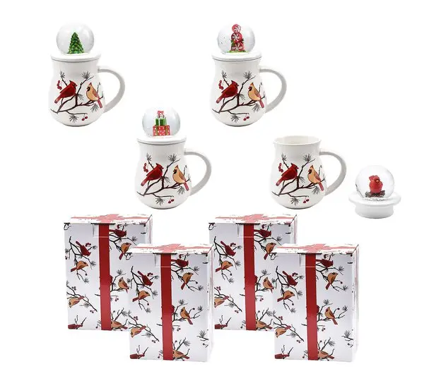 TEMP-TATIONS Set Of 16-oz Mugs W/ Snow Globe Lids - One-color