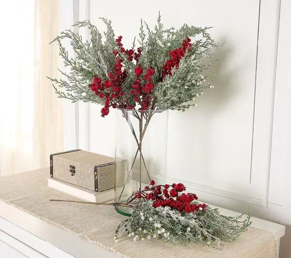 VALERIE PARR HILL Set Of 4 Winter Frost Cedar And Berry Sprays Valerie - One-color