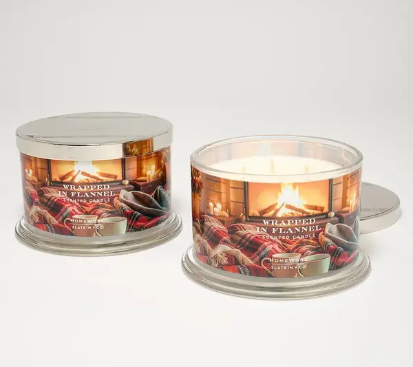 HOMEWORX BY SLATKIN + CO. S/2 18oz Wrapped In Flannel Candles - One-color