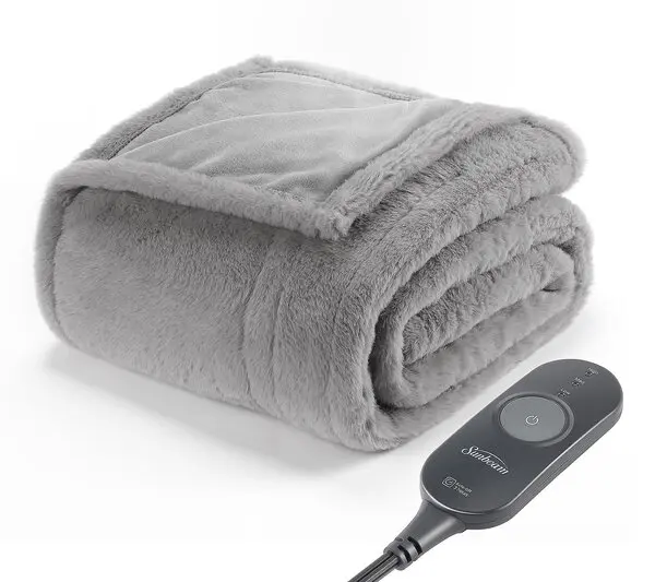 SUNBEAM Faux Fur Heated Throw