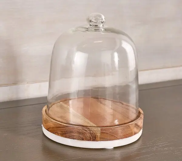 PRIMROSE HILL 9' Marble & Wood Base Glass Cloche - One-color