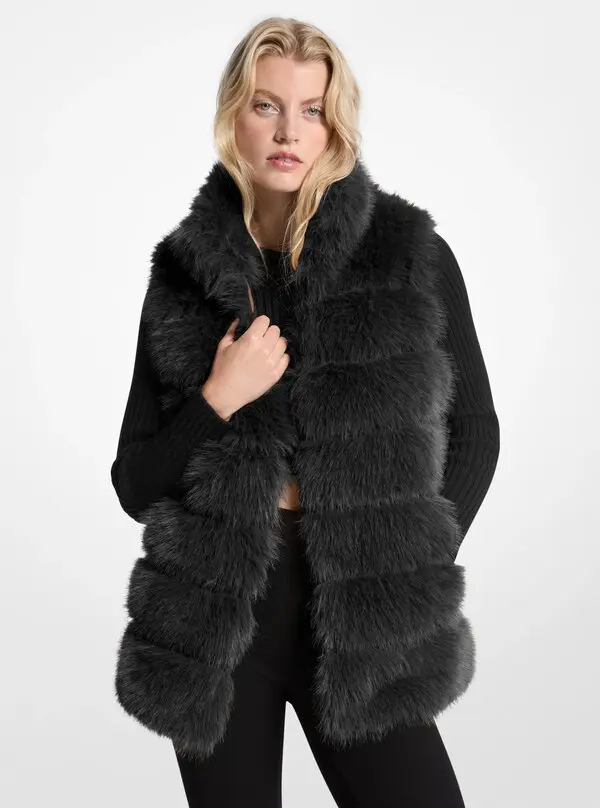 Michael Kors Quilted Faux Fur Vest - Black