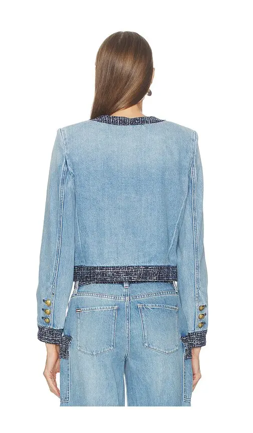 Alice + Olivia Landon Cropped Denim Jacket With Tweed Trim