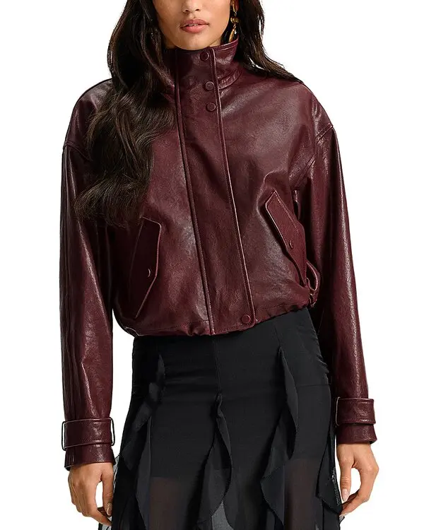 Veronica Beard Bateman Leather Jacket - Raisin