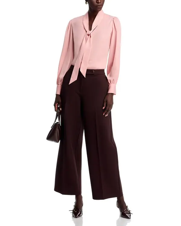 T Tahari Long Sleeve Tie Neck Blouse - Stone Pink