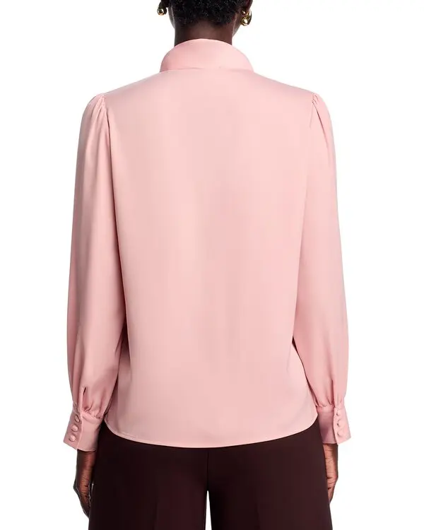 T Tahari Long Sleeve Tie Neck Blouse - Stone Pink