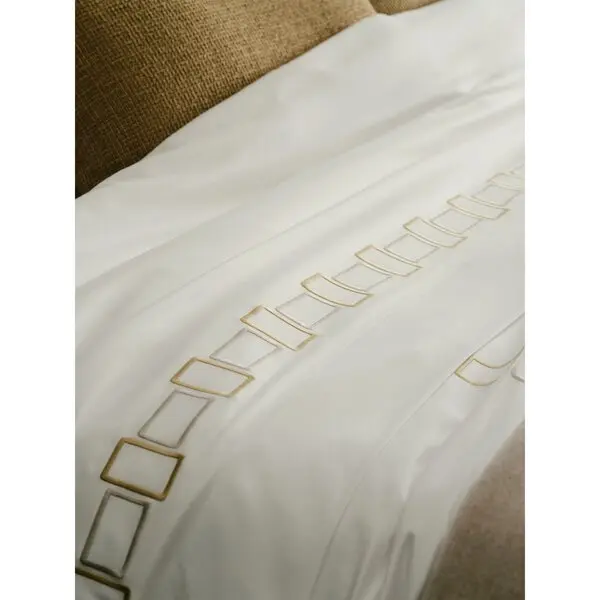 Frette Bold Bicolor Embroidery Duvet Cover, King - Savage Beige/olive