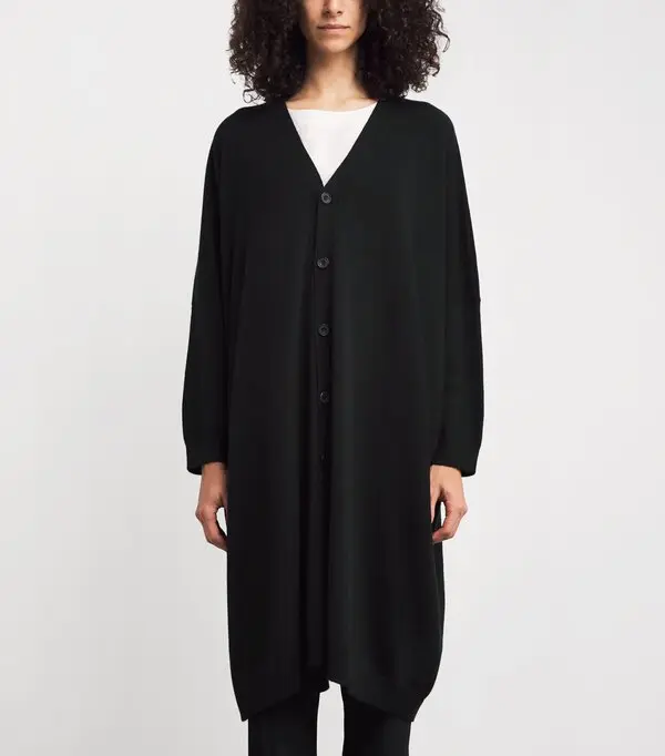 Eskandar Cashmere Wide Longline Cardigan - Black