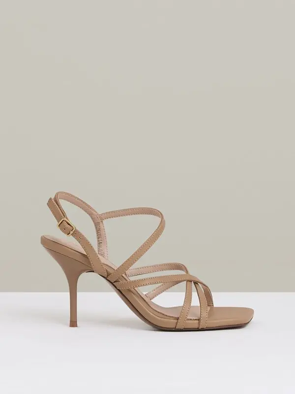 REISS Elise Leather Stiletto Sandals - Neutral