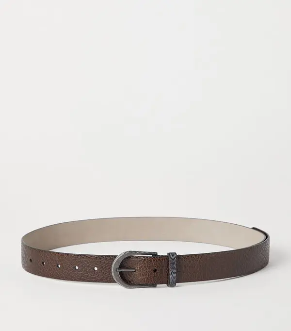 Brunello Cucinelli Hammered Calfskin Belt - Brown