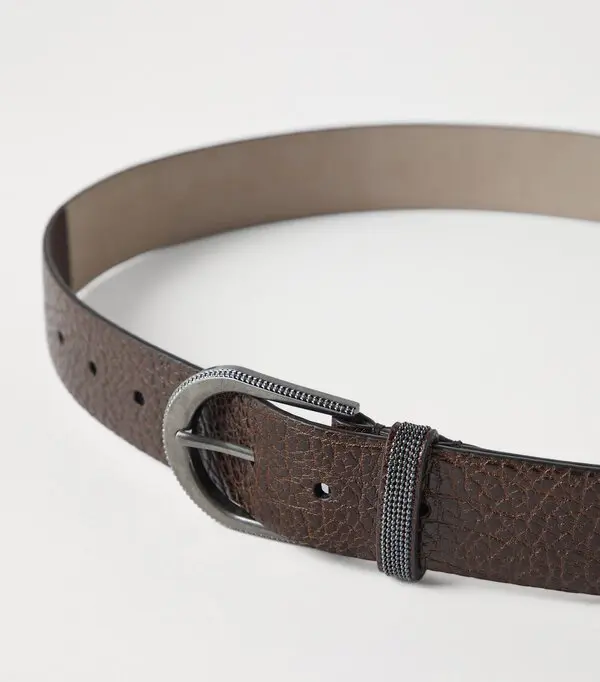 Brunello Cucinelli Hammered Calfskin Belt - Brown