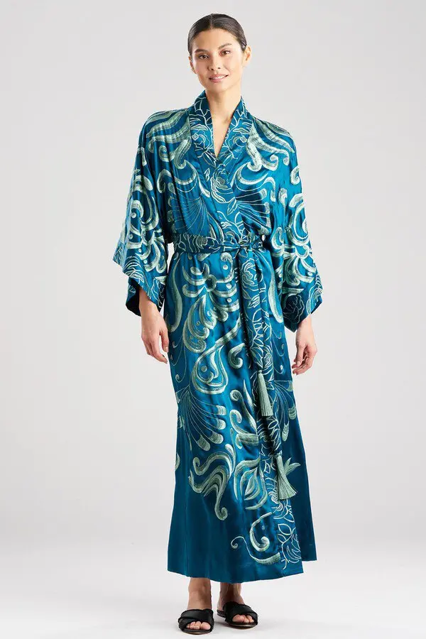 Natori Couture Nouveau Embellished Silk Robe - Green