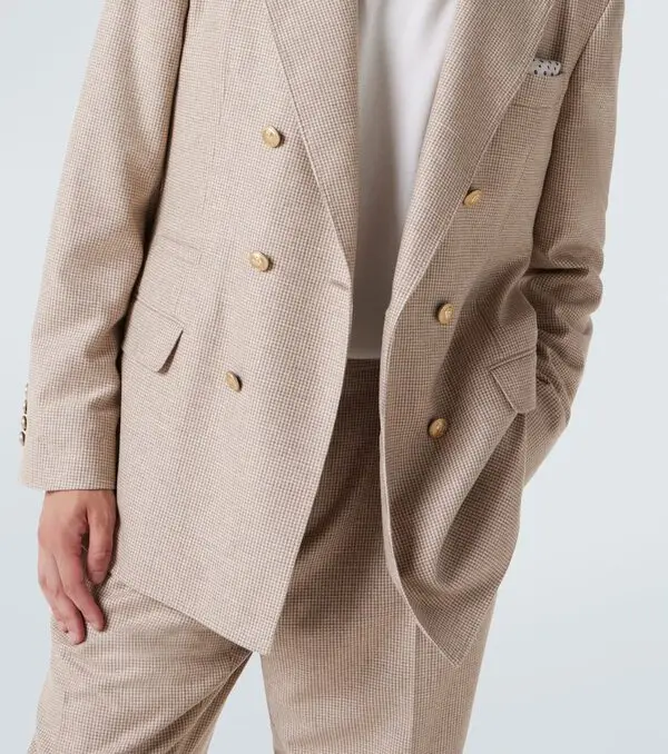 Brunello Cucinelli Houndstooth Cashmere And Silk Suit Jacket
