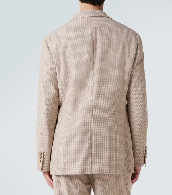 Brunello Cucinelli Houndstooth Cashmere And Silk Suit Jacket - Beige