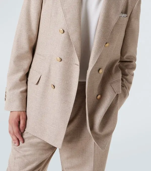 Brunello Cucinelli Houndstooth Cashmere And Silk Suit Jacket - Beige