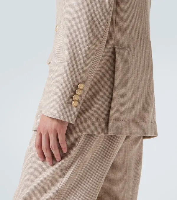 Brunello Cucinelli Houndstooth Cashmere And Silk Suit Jacket - Beige