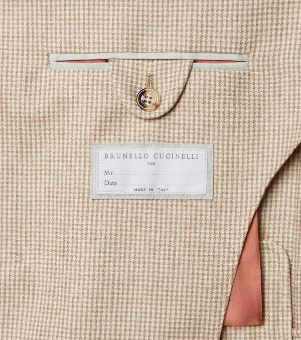 Brunello Cucinelli Houndstooth Cashmere And Silk Suit Jacket - Beige