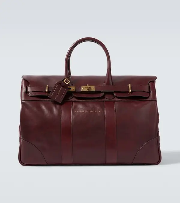 Brunello Cucinelli Leather Duffle Bag - Burgundy