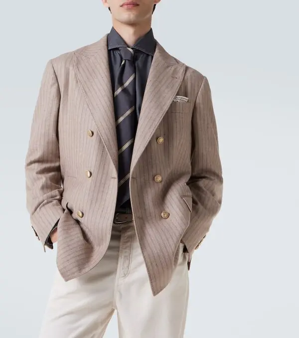 Brunello Cucinelli Striped Cashmere And Silk Blazer