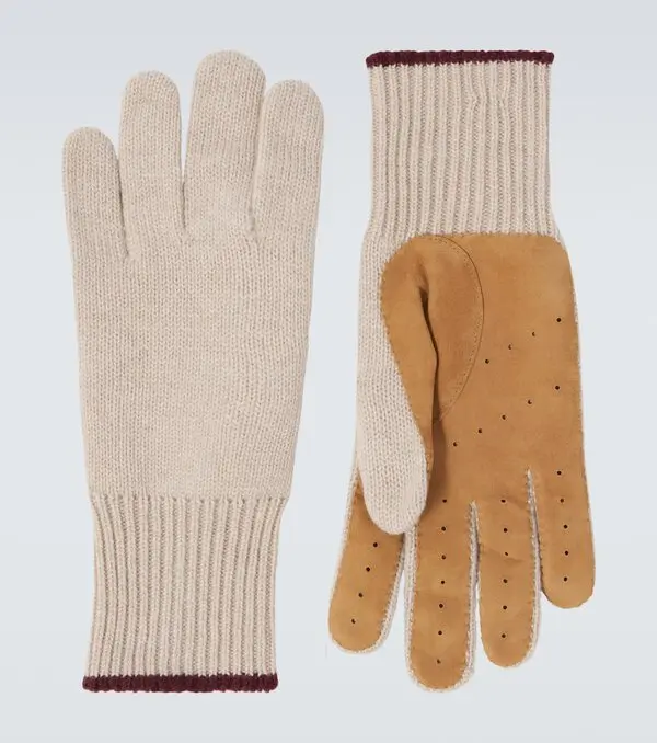 Brunello Cucinelli Leather-trimmed Cashmere Gloves - Beige