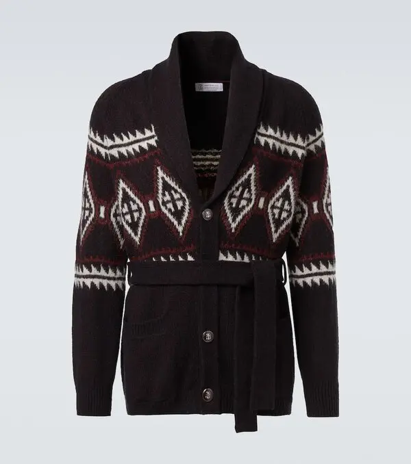 Brunello Cucinelli Jacquard Wool, Silk, And Cashmere Cardigan