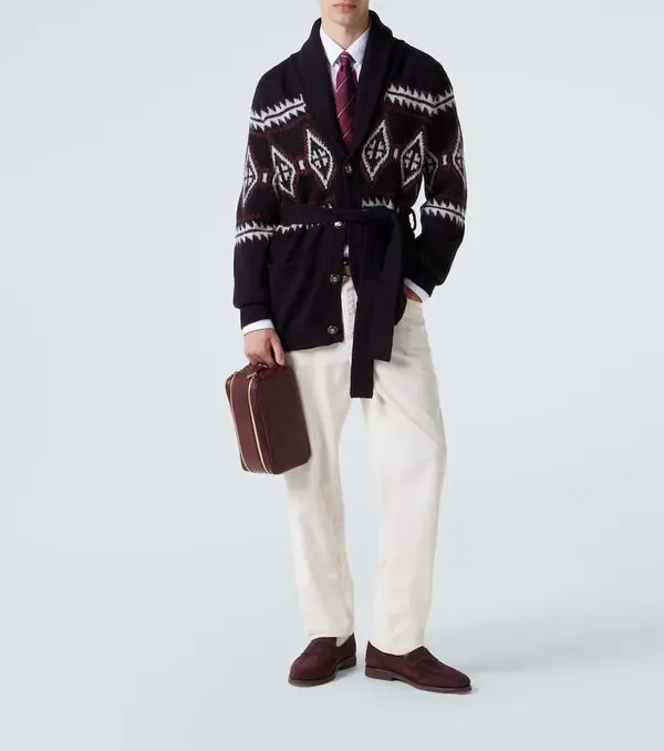 Brunello Cucinelli Jacquard Wool, Silk, And Cashmere Cardigan