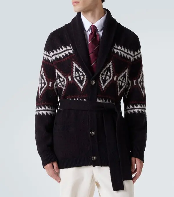 Brunello Cucinelli Jacquard Wool, Silk, And Cashmere Cardigan