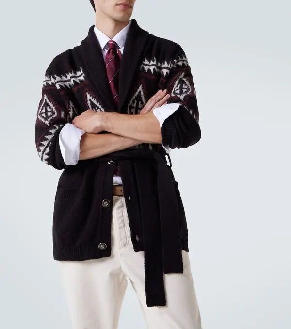 Brunello Cucinelli Jacquard Wool, Silk, And Cashmere Cardigan