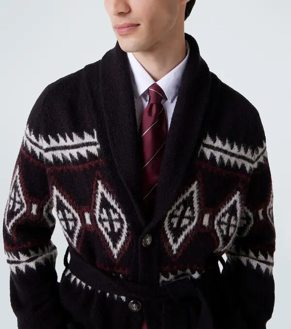 Brunello Cucinelli Jacquard Wool, Silk, And Cashmere Cardigan