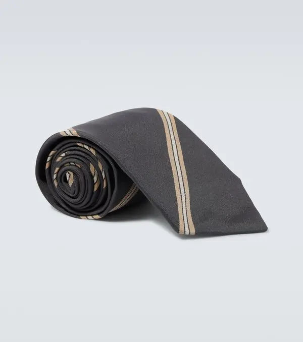 Brunello Cucinelli Striped Silk Tie - Grey