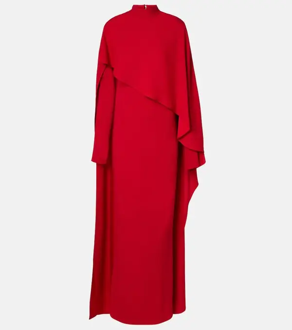 TALLER MARMO Carrington Caped Crêpe Cady Gown - Red