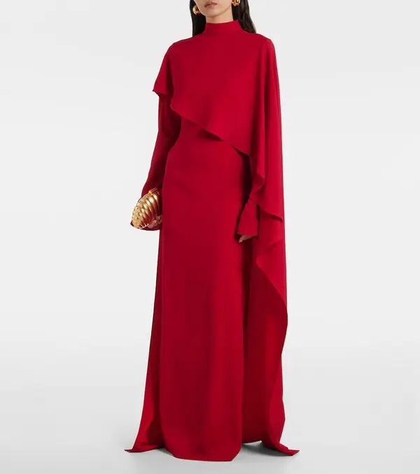 TALLER MARMO Carrington Caped Crêpe Cady Gown - Red