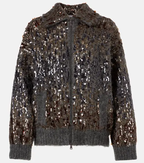 Brunello Cucinelli Sequined Mohair-blend Zip-up Sweater