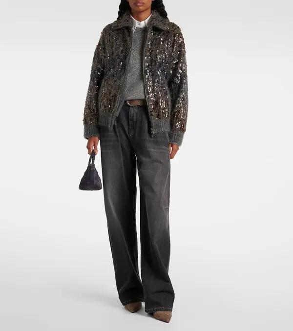 Brunello Cucinelli Sequined Mohair-blend Zip-up Sweater