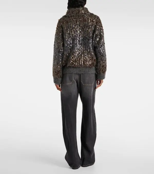 Brunello Cucinelli Sequined Mohair-blend Zip-up Sweater
