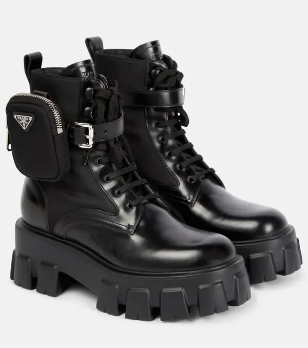 Prada Monolith Leather Ankle Boots