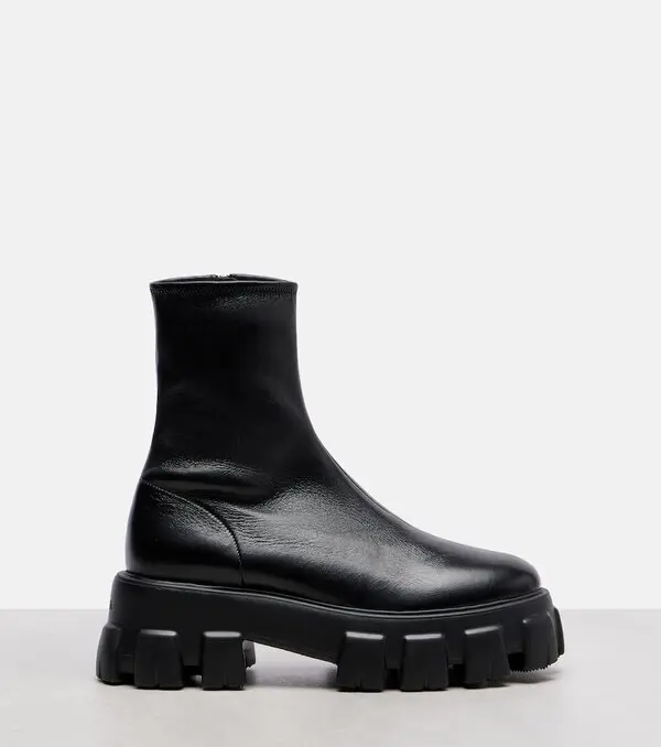 Prada Monolith Leather Ankle Boots - Black