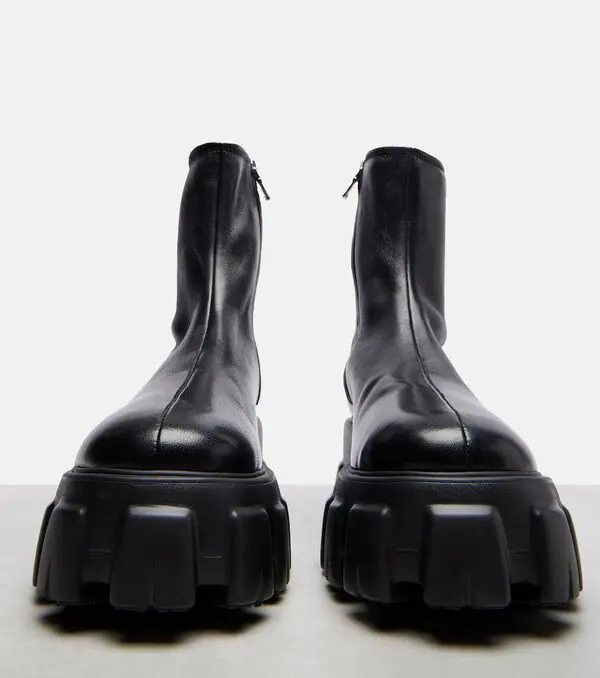Prada Monolith Leather Ankle Boots - Black